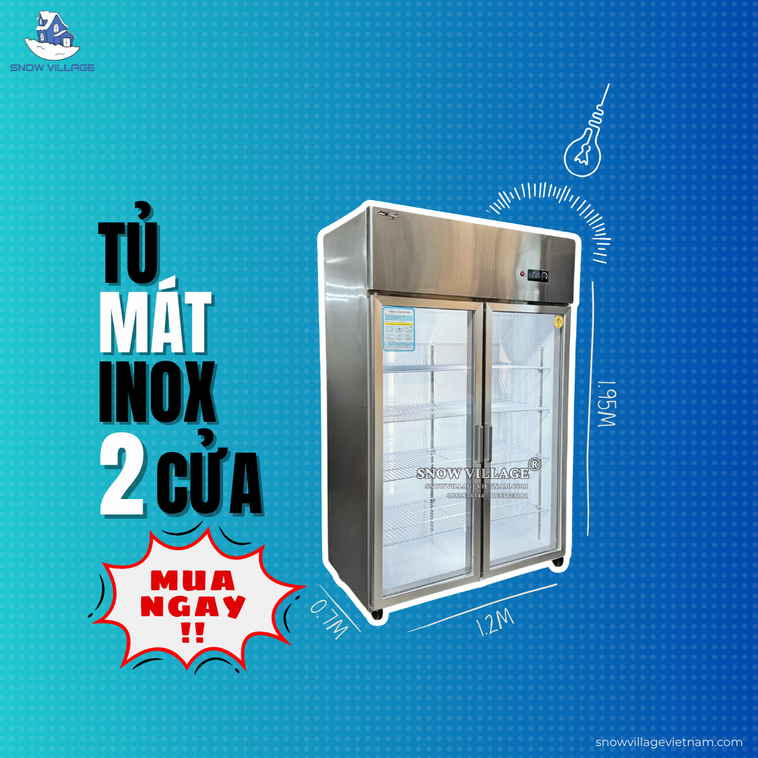 Tủ Mát Inox 2 Cửa Kính 1m2 Chuyên Bảo Quản Và Trưng Bày