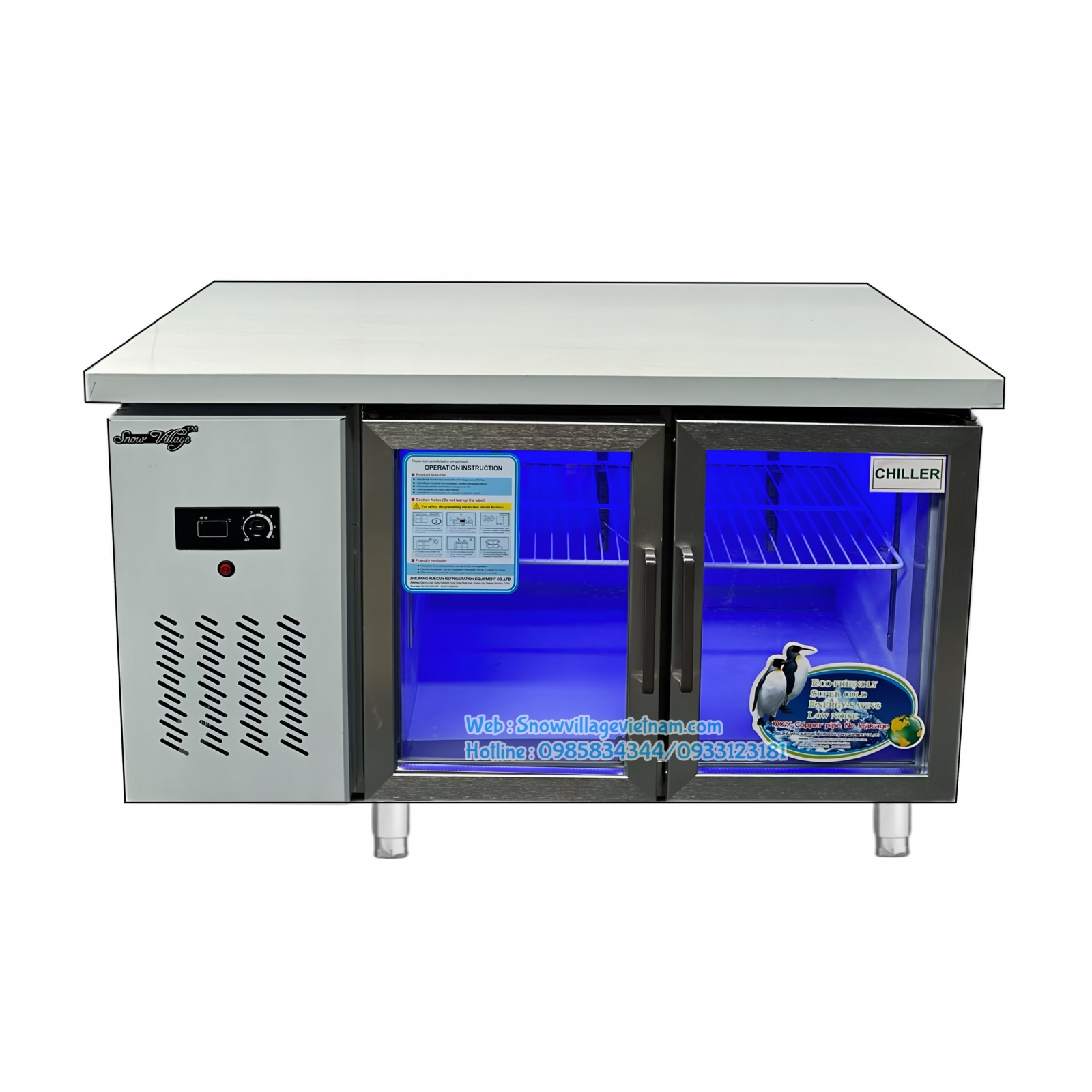 Bàn kính Snow Village bảo quản dành cho nhà hàng, quán ăn,...